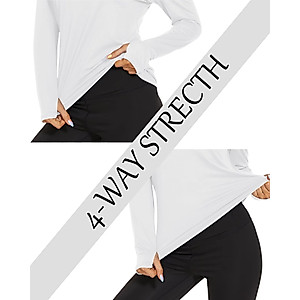 KEFITEVD Hiking Shirts Women Quick Dry Long Sleeve Workout Sun Shirt Women UPF 50+ UV Sun Protection Hoodie Summer Shirts White