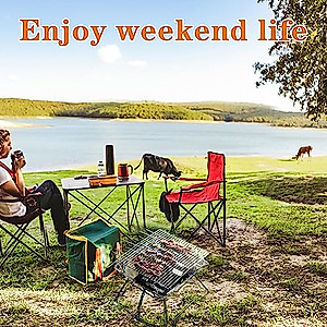 Foxtell Folding Campfire Grill with Carrying Bag, 304 Stainless Steel Grate Barbeque Grill, Portable Camping Grill with Legs for Outdoor Picnics, Backpacking