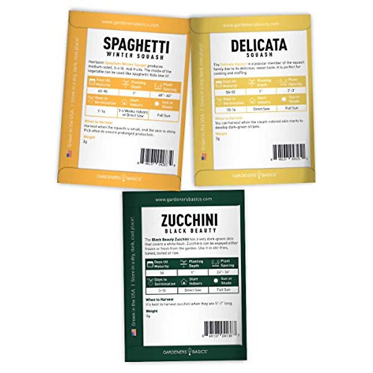 Squash Seeds for Planting 5 Individual Packets - Zucchini, Delicata, Butternut, Spaghetti and Golden Crookneck for Your Non GMO Heirloom Vegetable Garden by Gardeners Basics