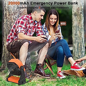 KITWLEMEN Camping Fan with LED Lantern, 20000mAh Rechargeable Battery Operated Outdoor Tent Fan with Light & Hanging Hook, 4 Speeds, Personal USB Desk Fan for Camping, Power Outage, Hurricane, Jobsite