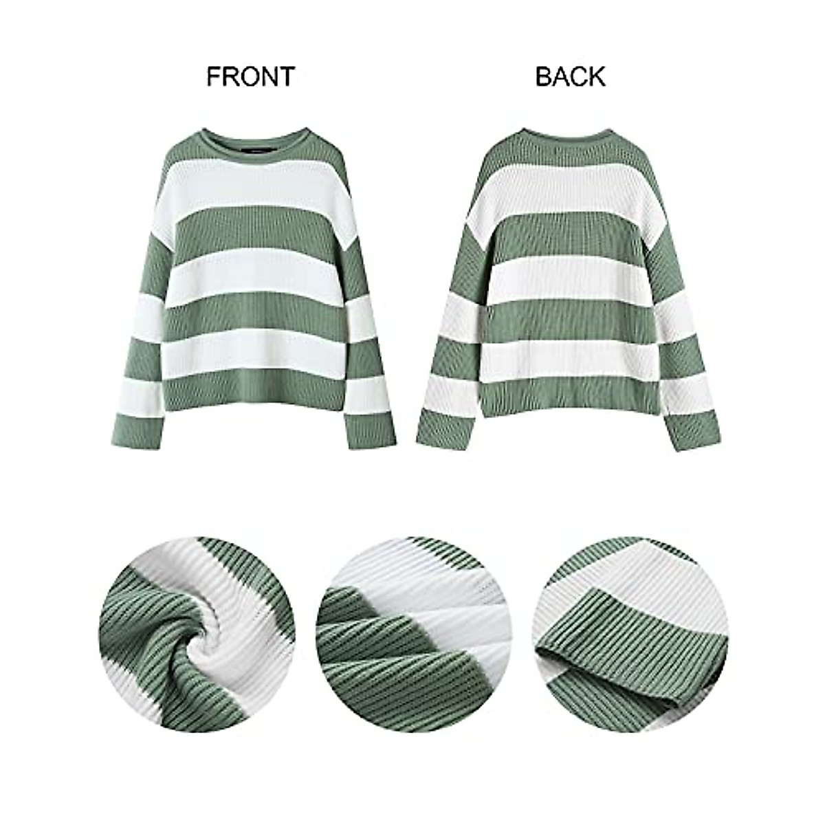 ZESICA Women's 2023 Fall Long Sleeve Crew Neck Striped Color Block Comfy Loose Oversized Knitted Pullover Sweater,Green,Small