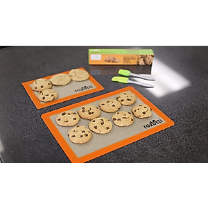 ERNITERTY Rozotti Silicone Baking Mat Bundle (6-Piece Set) 2 Half Sheets Silicone Baking Mat and 2 Quarter Sheets Silicone Baking Mat, Silicone Baking Brush, Silicone Baking Spatula, Orange