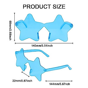 REHALY Blue Star Shaped Sunglasses, Colorful Transparent Rimless Pentagram Star Sunglasses for Adult Kids Party Favor Supplies