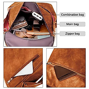 Wedpun Brown Backpack Purse for Women Ladies Shoulder Bag Fashion Handbags PU Leather Womens Backpack Purse