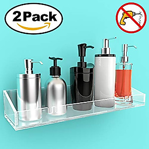 Vdomus Acrylic Bathroom Shelves 2-Pack, Wall Mounted Shower Shelve No Drilling Adhesive Thick Clear Storage & Display Shelves, Bathroom or Bedroom Organization (Upgraded)