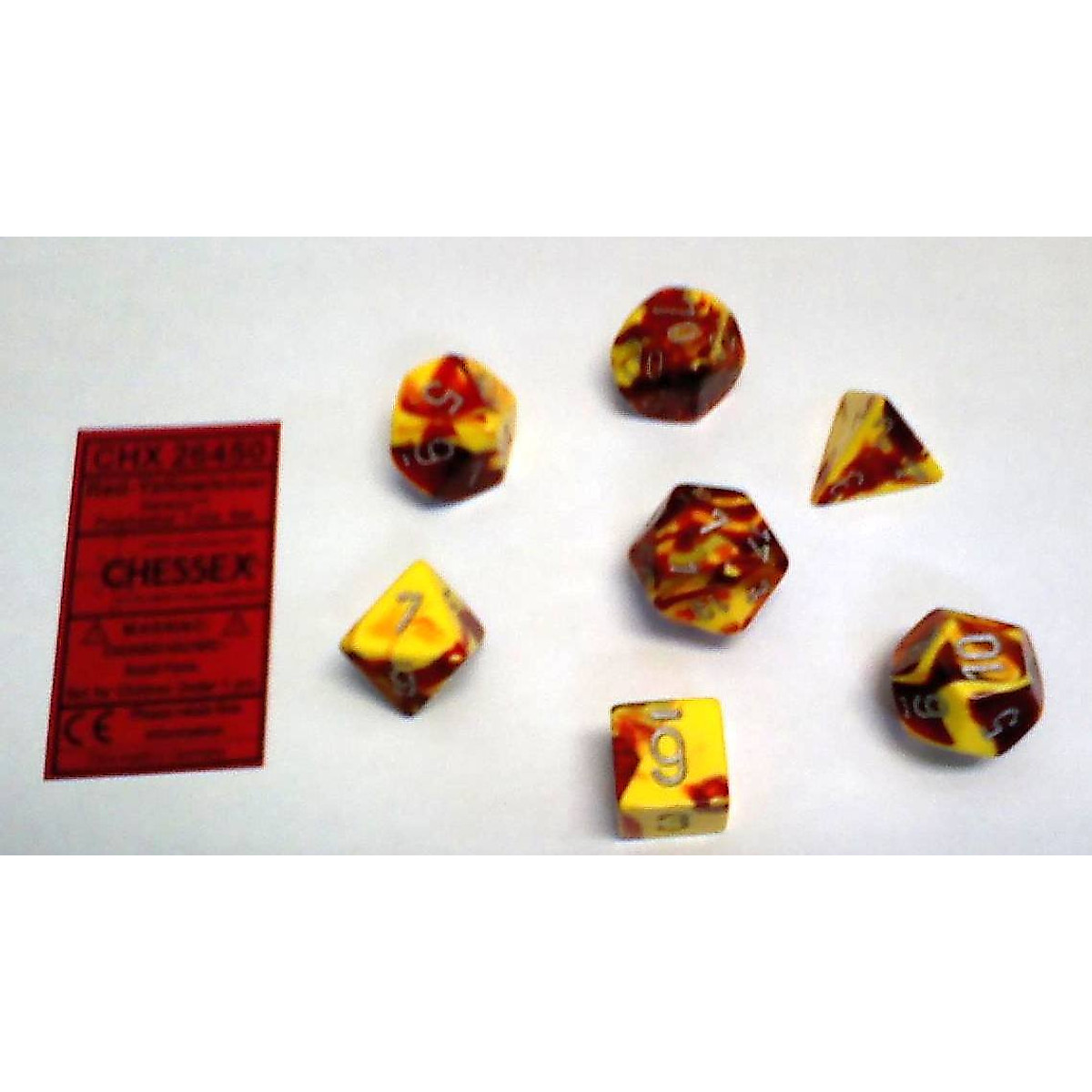 Chessex CHX26450 Dice-Gemini Red-Yellow/Silver Set, One Size, Multicolor