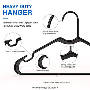 Sehloran Plastic Hangers 50 Pack,Space Saving Notched Hangers, Space Saving Slim Hangers, Heavy Duty Clothes Hanger for Coats,Pants,Dress,Shirts,White&Black,Made in USA