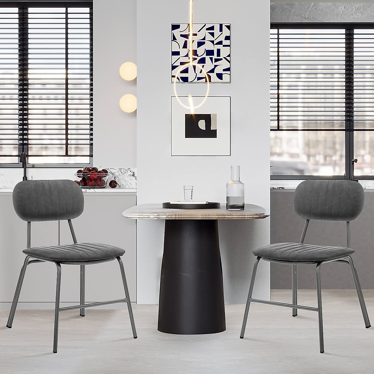 CangLong Homestripe Home Laurette Collection Modern Style PU Upholstered Dining Chair (Set of 2) with Stainless Steel Frame & Legs