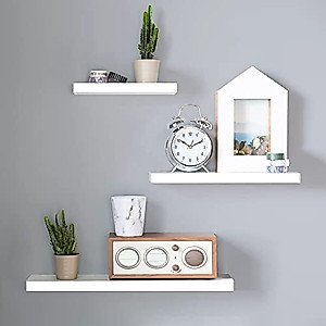 NOKAMW White Floating Wall Shelves,Wall Mounted Display Shelf,Home Decor Wall Storage Shelves Set of 3,Shelf for Wall with Invisible Brackets,Wall Display Rack for Kitchen Office Living Room,3 Pack