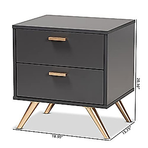 Baxton Studio Kelson Nightstand, Dark Grey/Gold
