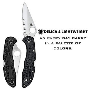 Spyderco Delica 4 Lightweight Signature Knife with 2.9" Saber-Grind Steel Blade and High-Strength FRN Handle - CombinationEdge - C11PSBK