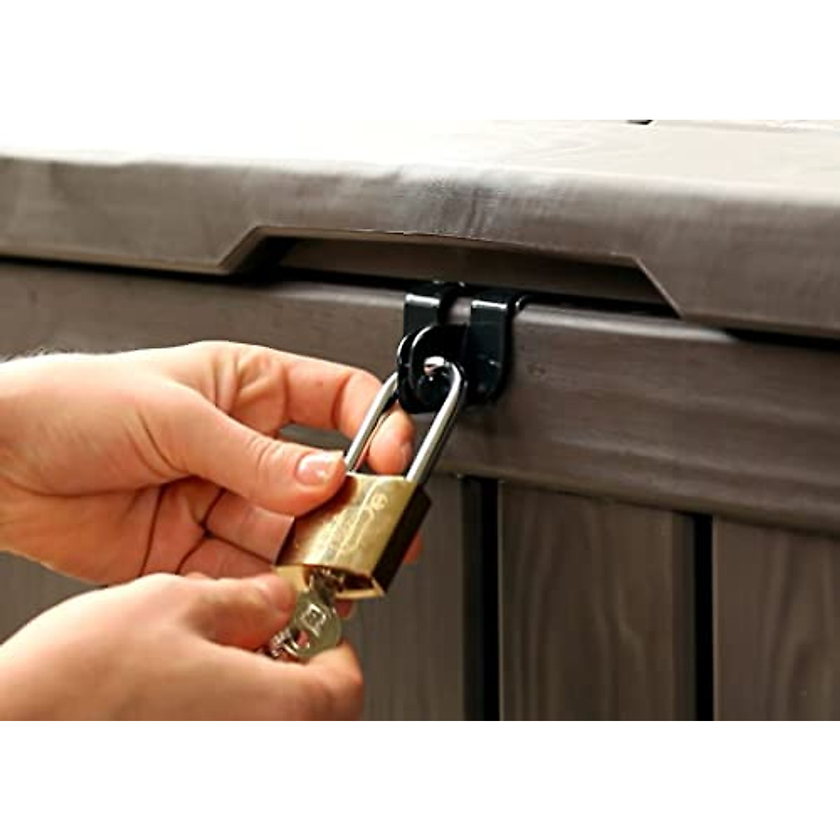 Keter Glenwood 101 Gallon Resin Large Deck Box-Organization and Storage for Patio Furniture, Outdoor Cushions, Garden Tools and Pool Toys, Grey & Black