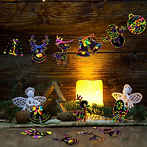 DIYASY Christmas Scratch Art Paper,48 Pcs Crafts Kits Magic Rainbow Scratch Cards for Xmas Tree Ornaments and Kids Birthday Decoration