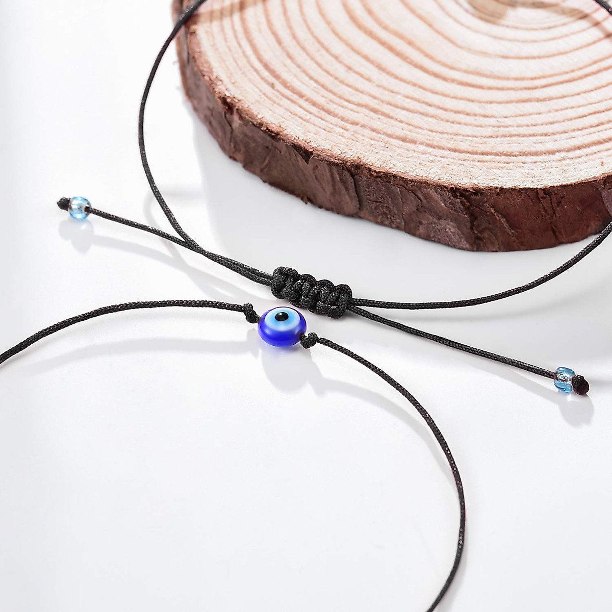 Shonyin Handmade Evil Eye Bracelets Set with Card Red String Bracelet Kabbalah Protection Luck Amulet for Women Men Father's Day Family Friends (B-Black Rope-Blue Eye)