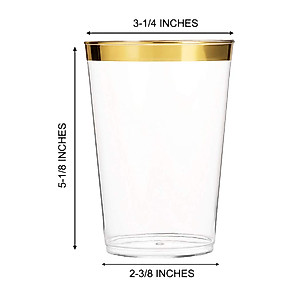 Tebery 100 Pack Clear Plastic Cups Party Glasses, 16Oz Disposable Cups Plastic Tumblers, Elegant Party Tumblers Cups Wedding Cups with Gold Rim