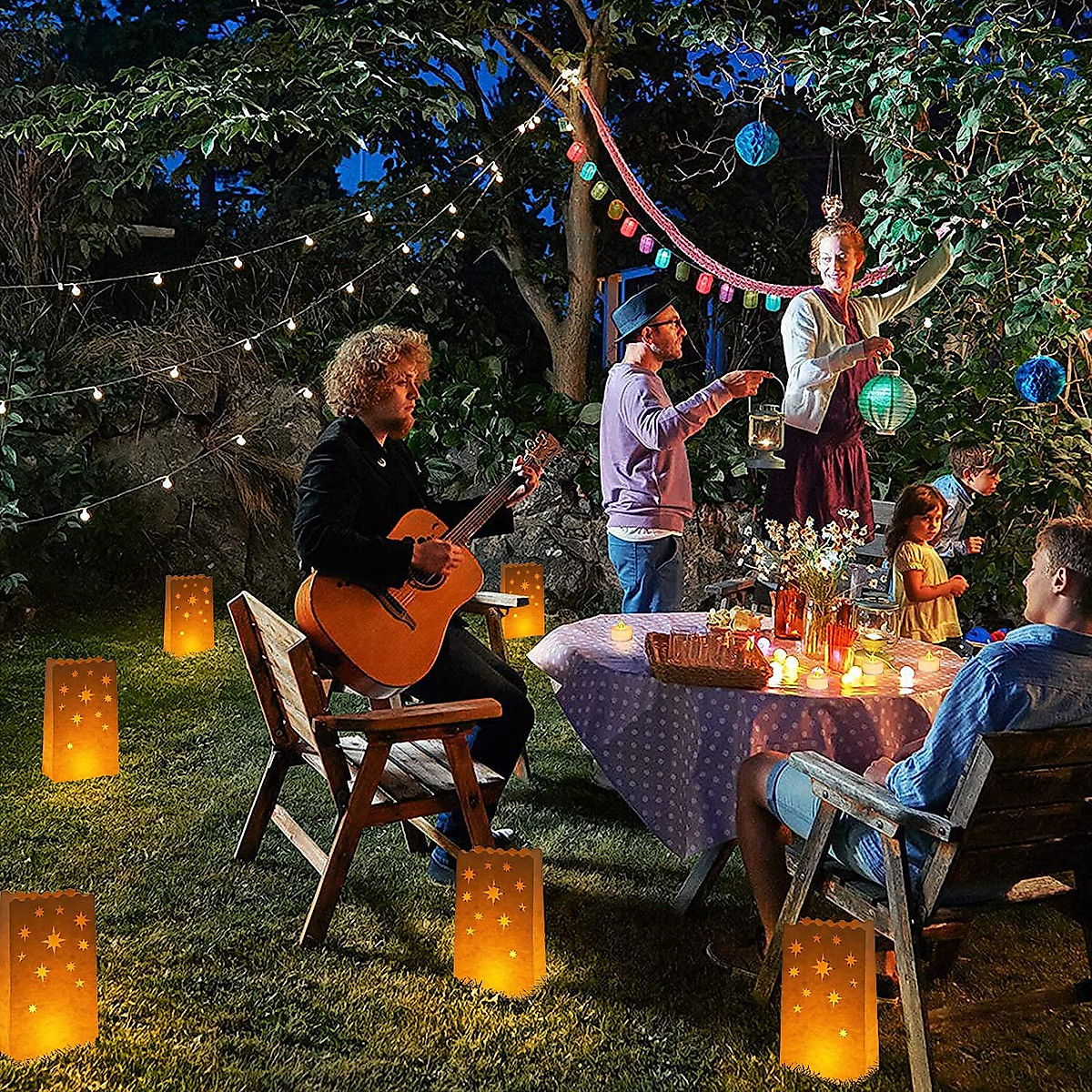 Stmarry White Paper Luminary Bags - 50-Pack Candle Lantern Bags, Fire-Retardant, Star Luminaries for Christmas, Weddings, Birthday Party Valentine&#039;s Day Decoration, 5.9 x 10 x 3.5 Inches