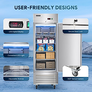 WILPREP Commercial Freezer, 27" ETL-Listed 1 Solid Door Upright Freezer with 18.7 cu. ft. Capacity, Stainless Steel Reach in Freezer with Air Cooling