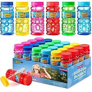 Sloosh 24 Pack Assorted Colors Bubble Solution Bottles with Wand (4 Oz) for Kids' Bubble Toys Summer Bubble Fun Activity, Easter, and Assortment Party Favors