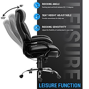 Big and Tall 350lbs Office Chair - Adjustable Lumbar Support, Cushion with Spring High Back Executive Desk Chairs Ergonomic Design for Back Pain (Black)