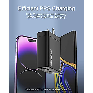 100W USB C Wall Charger,GaN III 4-Port PPS PD Fast Charging Station,GOLDNEXT Foldable Power Block with Type C Cable Compatible with MacBook Pro/Air,XPS,iPad Pro,iPhone14/13 Max,Galaxy S22/S21,Pixel 7