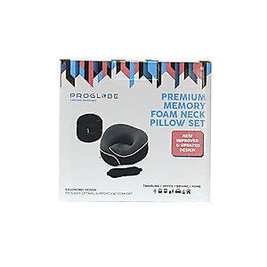 Proglobe Orthopedic Neck Pillow, Travel Neck Pillows for Airplanes, Memory Foam Kit, 360° Head Support, Airplane Pillow Set with 3D Contoured Eye Masks, Earplugs, and Luxury Mesh Bag (Black)