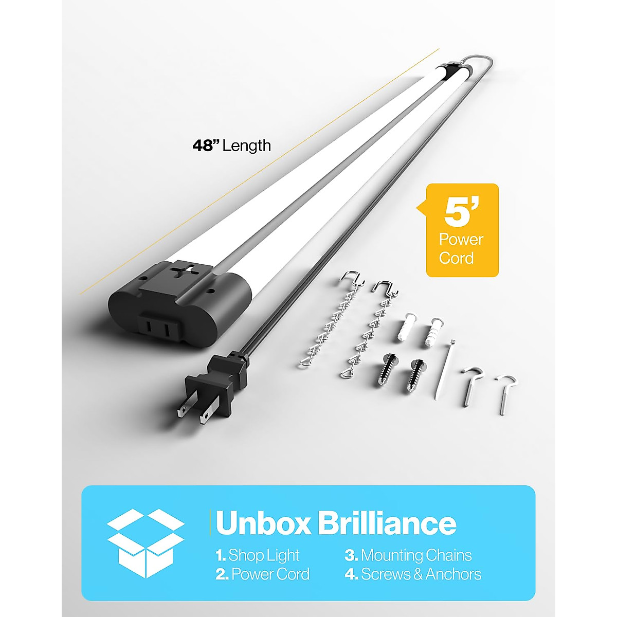 Sunco 8 Pack Linkable LED Utility Shop Light, 4500 LM, 6000K Daylight Deluxe, 4 FT, 48 Inch Integrated Fixture for Garage, 40W Equivalent 150W, Surface + Suspension Mount, Black