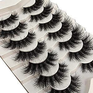 False Eyelashes 8D Volume Fluffy Faux Mink Eyelash Fake Wispy Dramatic Russian Strip Lashes That Look Like Extensions 12-18mm Cat-Eye Natural Thick 7 Pairs Pack
