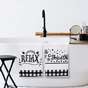 Rumia 4PCS Plaid Bathroom Hand Towels Black White Buffalo Plaid Farmhouse Bathroom Hand Towel Relax Soak Unwind Breathe Kitchen Dish Hand Towel Bath Towels Decorative Set for Bathroom Restroom Decor