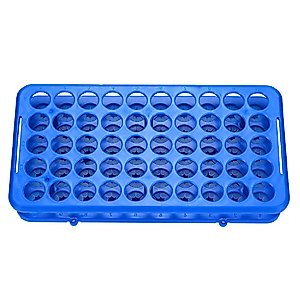 BKMAMLAB Plastic Test Tube Holder Rack for 5ml/10ml/15ml Tubes, Detachable,Holes 50(Blue Single)
