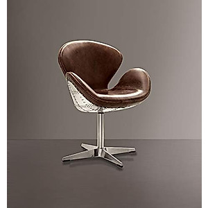 ACME Furniture Brancaster Swivel Chair, Retro Brown Top Grain Leather/Aluminum