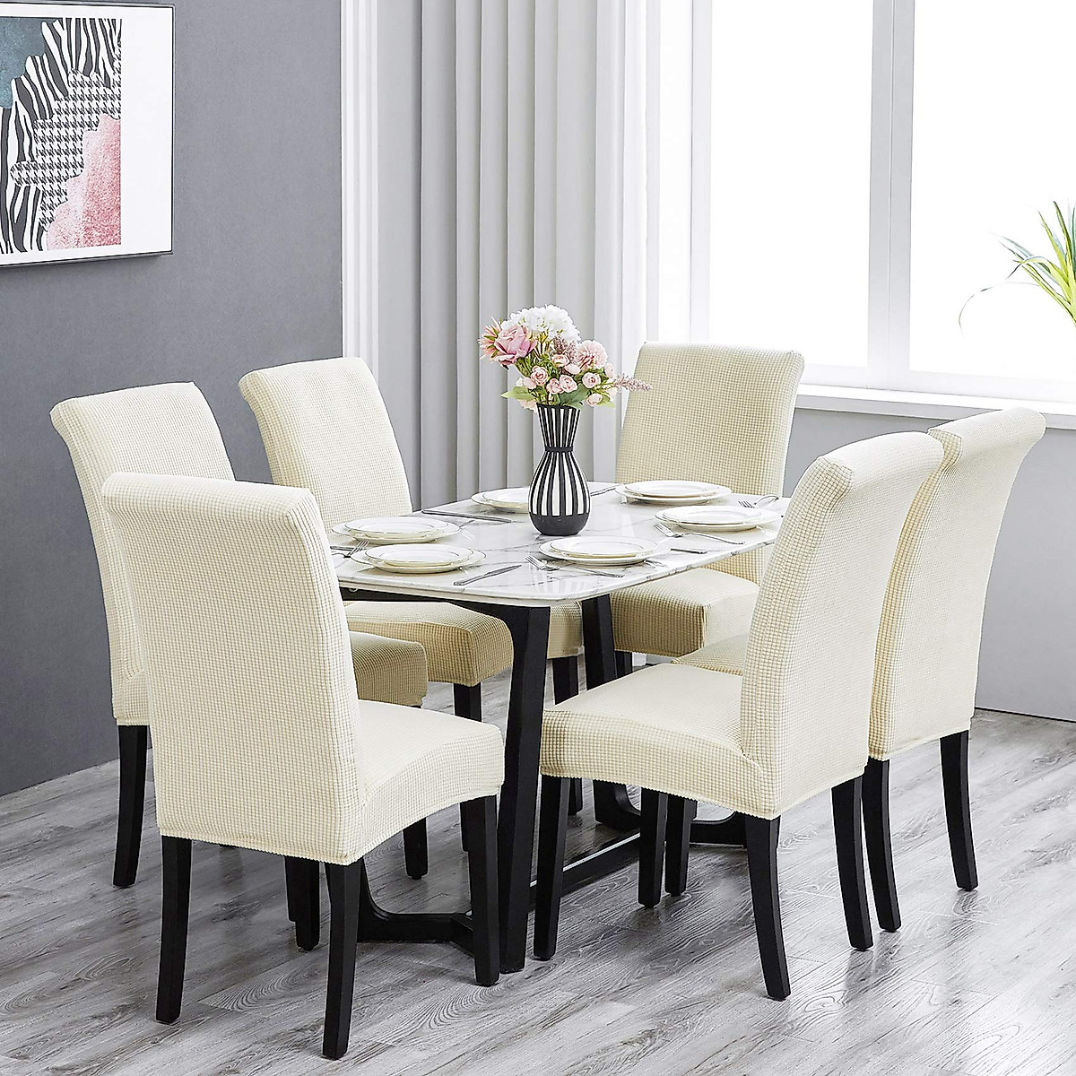 Howhic Stretch Chair Covers for Dining Room Set of 6, Removable Washable Dining Room Chair Covers, Dining Chair Slipcovers Seat Protector, Great for Home and Banquet Decoration (Ivory, 6 Pack)