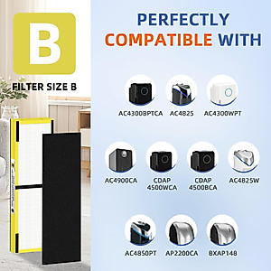 FLT4825 HEPA Filter B Replacement Compatible with G-Guardian Air Purifiers AC4825 AC4300 AC4800 AC4900 AC4850,4 H13 True HEPA Filters+8 Carbon Pre-Filters