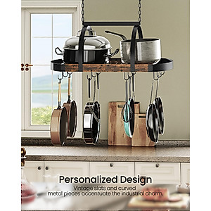 CHOEZON Hanging Pot Rack, Pot Hanger for Kitchen, Ceiling Mounted Pot Holder, Cookware Organizer with 12 S-Shaped Hooks, for Pot, Pan Storage, Space Saver, Rustic Brown and Black TPR08BF