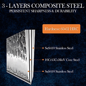 SHIRKHAN Professional Japanese Kitchen Knives 2 Pcs Set - Chef & Utility Knife - High Carbon 10Cr15CoMoV Hand Hammered Clad Steel - Octagon Redwood Handle