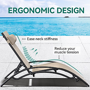 YITAHOME Outdoor Chaise Lounge Chair Set of 3, Pool Lounge Chairs with Side Table & 5-Position Adjustable Backrest, Sunbathing Recliner for Poolside, Backyard, Lawn, Deck - Khaki