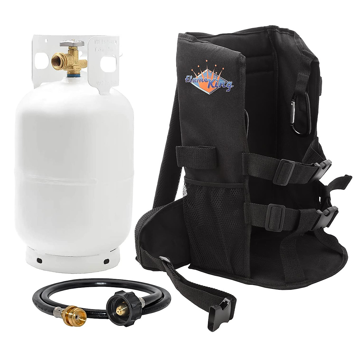 Flame King Refillable Gas Hauler 10 Pound Propane Tank with Carry Case and Adapter Hose