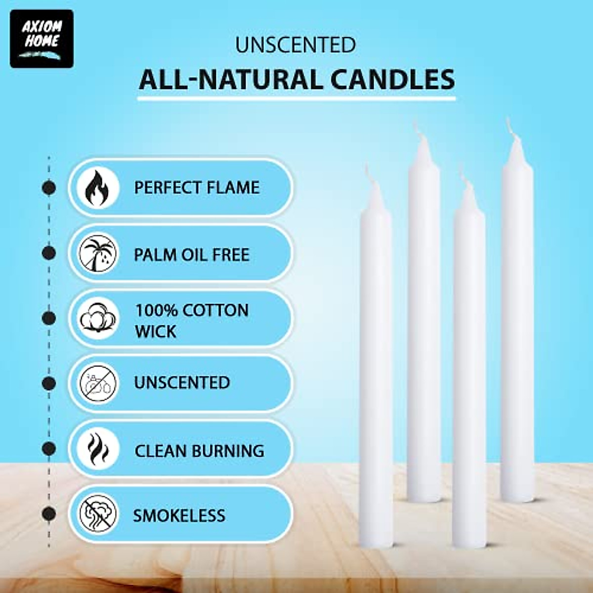 Axiom - (Pack of 10) Unscented Straight Household Grocery Candles -9.06 Inch Long-10 Hours Burning Time-Premium Wax Candles for Mothers Day, Dinner Tables, Restaurants, Ceremonies & Emergency (White)