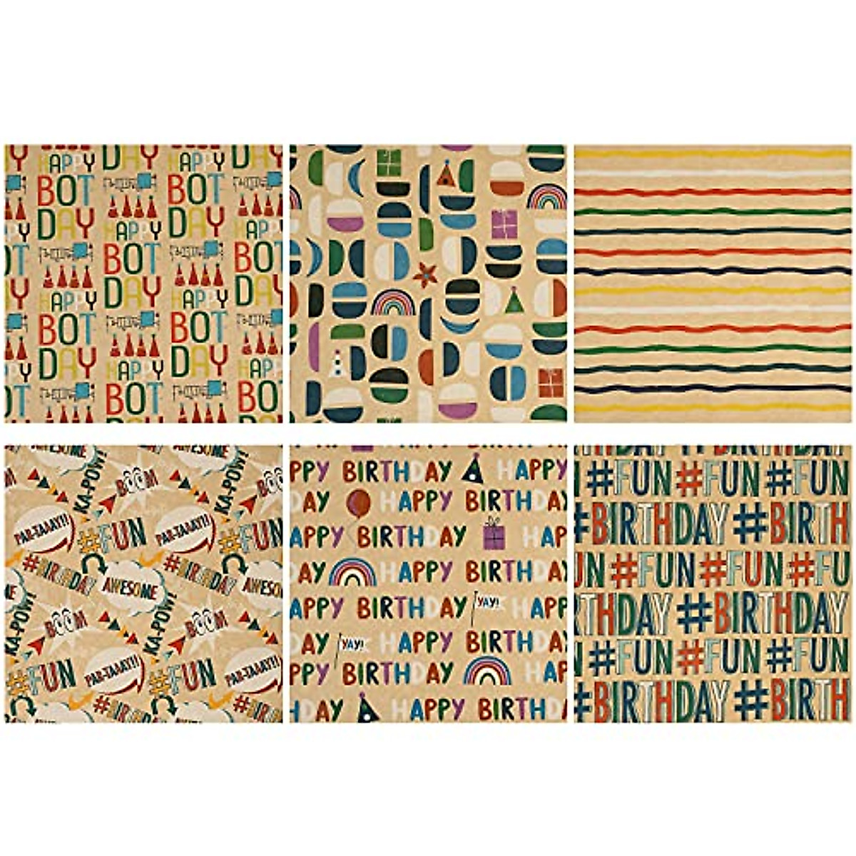 RUSPEPA Kraft Wrapping Paper Sheet - Football and Birthday Printed, Great for Boys, Baby Shower, Holiday - 12 Sheets Packed as 2 rolls - 17.5 x 30 Inch per sheet