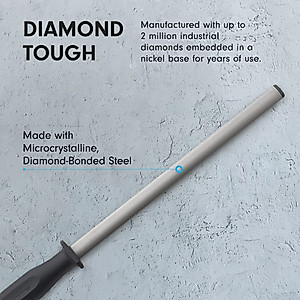 Messermeister 12” Diamond Oval Sharpening Rod - Knife Sharpener - Fast-Cutting 800 Grit Diamond Abrasive - Ergonomic Handle & Non-Marking Tip