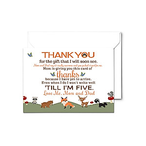Woodland Baby Shower Thank You Cards and Envelopes – 25 Pack, Rustic Forest Animals Orange Notes Set, Prefilled Message, Customizable Blank Stationery, Gender Neutral, New Parents Gift Ideas