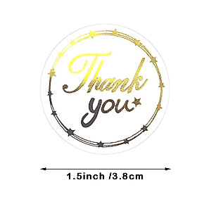 Thank You Stickers Roll 500 PCS Bokinyoung Round Transparent Gold Glitter Foil Seal Stickers 1.5 Inch Thank You Labels for Business
