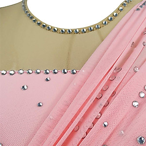 Women Figure Skating Dress Competition Costume Rhythmic Shiny Rhinestones Cracked Ice Skating Leotard Dress Pink