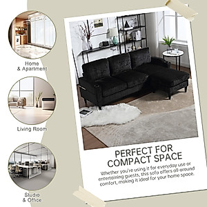 LIFEISLE Modern Upholstered Sectional Sofa with Storage Footrest,3 Seater L Shaped Couch with Side Pocket and Cupholder,Chenille Furniture Set for Living Room,Apartment,Office,Black