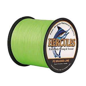 HERCULES Super Strong 300M 328 Yards Braided Fishing Line 80 LB Test for Saltwater Freshwater PE Braid Fish Lines 4 Strands - Fluorescent Green, 80LB (36.3KG), 0.48MM