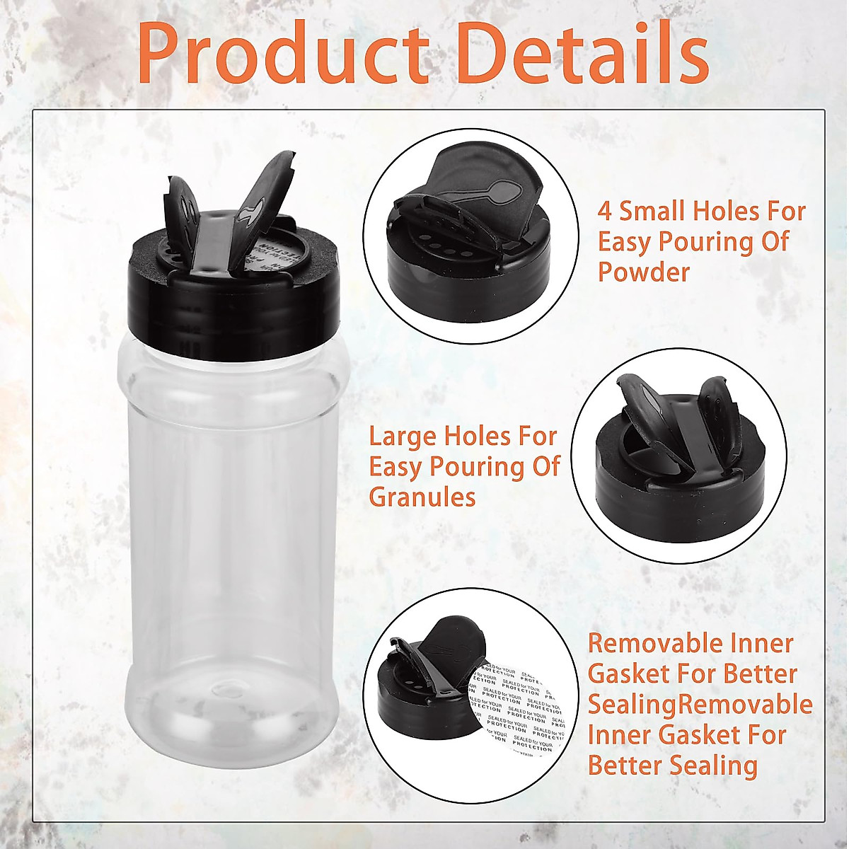 Oungy 36 PCS Spice Jars with Black Cap 3.5 OZ Bottle Containers with Shaker Lids and Labels - Empty Clear Plastic Seasoning Containers for Storing Spice Herbs Powders
