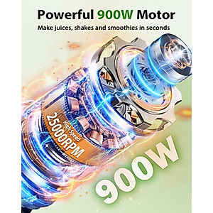 KOIOS Smoothie Blender, 900W Blenders for Kitchen with 27oz No-BPA Portable Bottles and Spout Lids, 3 Modes Personal Mixer Blender for Shakes Smoothies Frozen Drinks Baby Food, Nutritious Recipe