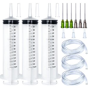 Large Syringes with Tube for Liquid 3 Pack 150ml Plastic Big Syringe with Blunt Needle and Tip Cap, Individual Sterile Sealed