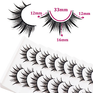 Losha Lashes Spiky False Eyelashes 16mm Wispy Manga Lashes Natural Wet Look 10 Pairs Reusable Fake Eye Lashes Pack (01)
