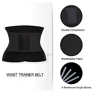 QEESMEI Waist Trainer Belt - Waist Cincher Trimmer - Slimming Body Shaper Belt - Sport Girdle Belt, XX-Large Black