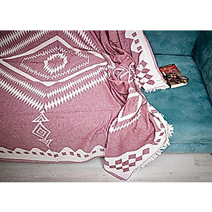 Bersuse 100% Cotton Bahamas XL Throw Blanket Turkish Towel - 75x90 Inches, Burgundy